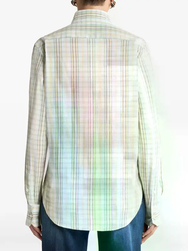 Etro Cotton Shirt With Bib And Check Motif