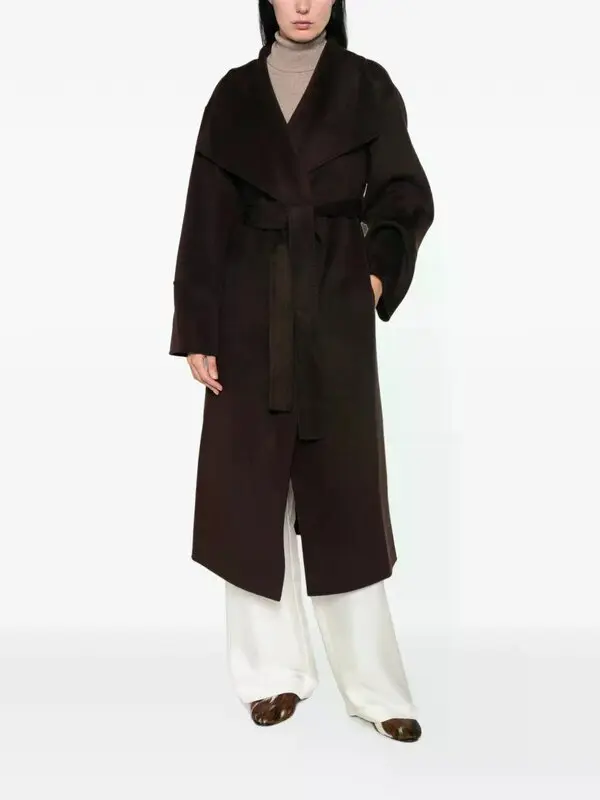 Soft Goat Belted Shawl-collar Coat