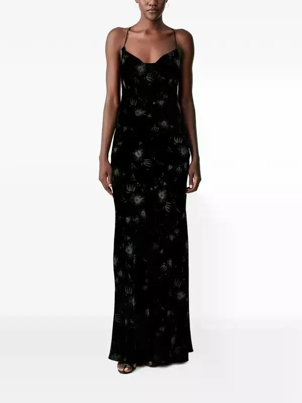 Pinko Floral-print Velvet-texture Maxi Dress