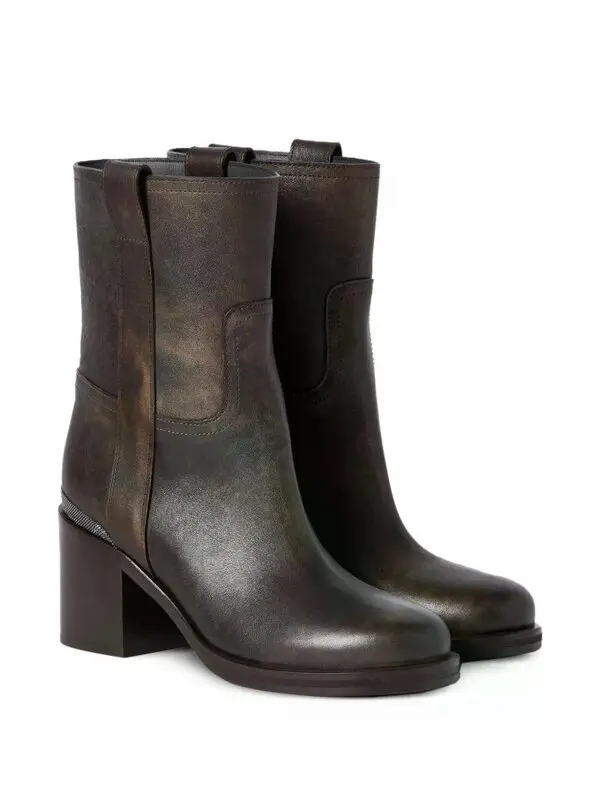 Brunello Cucinelli Leather Ankle Boots With Precious Detail - Brown