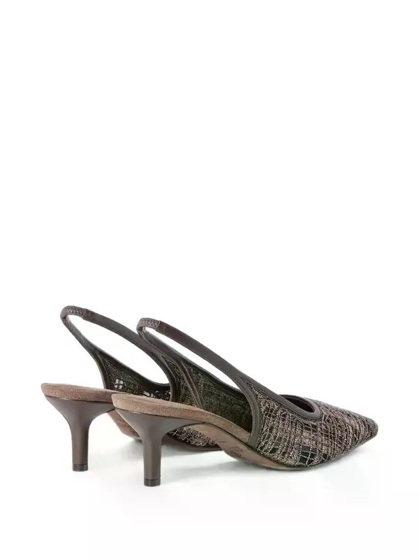 Brunello Cucinelli Precious Check Embroidery City Heels In Suede