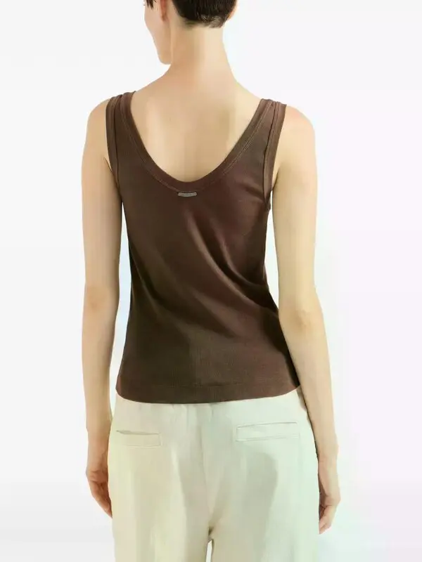 Brunello Cucinelli Stretch-cotton Ribbed-jersey Top With Monili - Brown