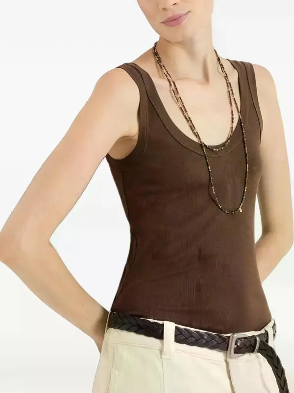 Brunello Cucinelli Stretch-cotton Ribbed-jersey Top With Monili