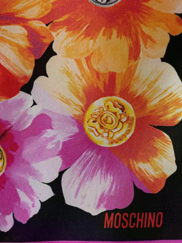 Moschino Floral-print Button-motif Scarf