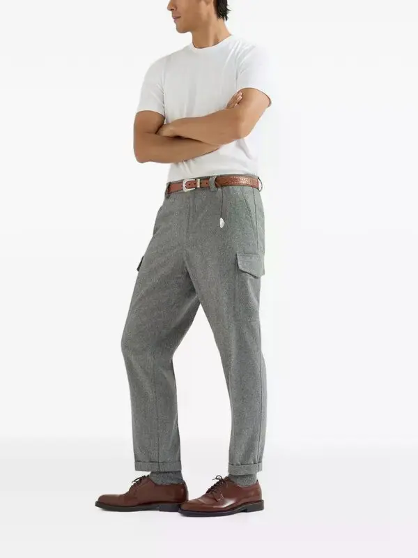 Brunello Cucinelli Virgin Wool Flannel Cargo Trousers - Grey