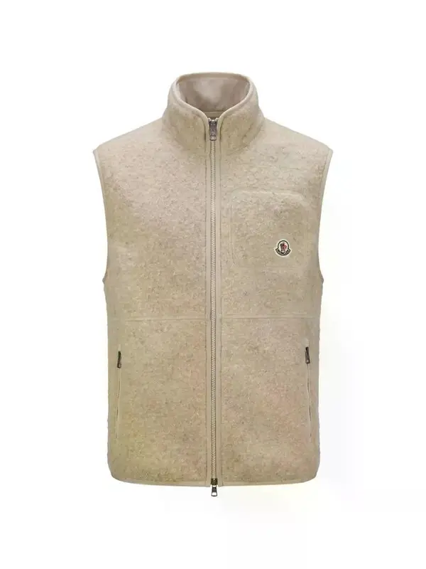 Moncler Logo-patch Brushed-effect Gilet - Neutrals
