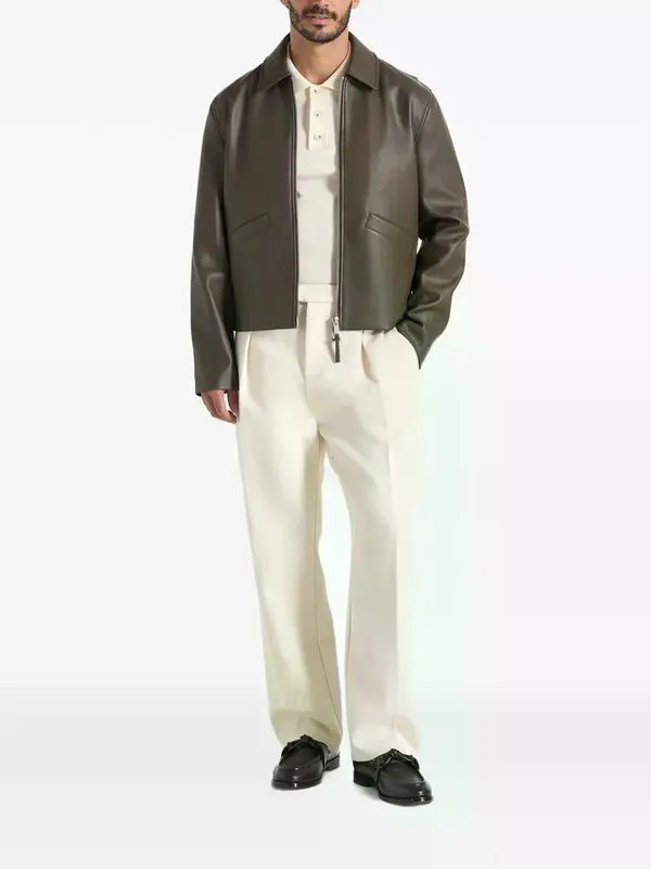 Manière De Voir Yves In Olive Minimal Leather Jacket