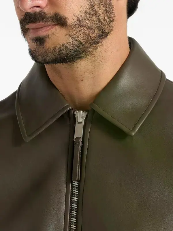 Manière De Voir Yves In Olive Minimal Leather Jacket