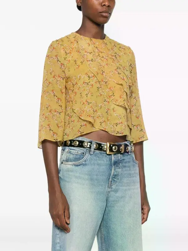 KRISTINA TI Floral Print Ruffled Blouse - Yellow