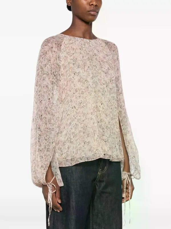 KRISTINA TI Floral-print Tie-cuff Blouse