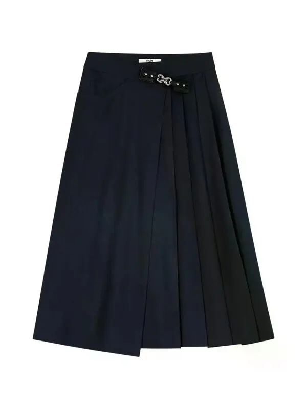 Maje Long Pleated Skirt With Buckle - Blue