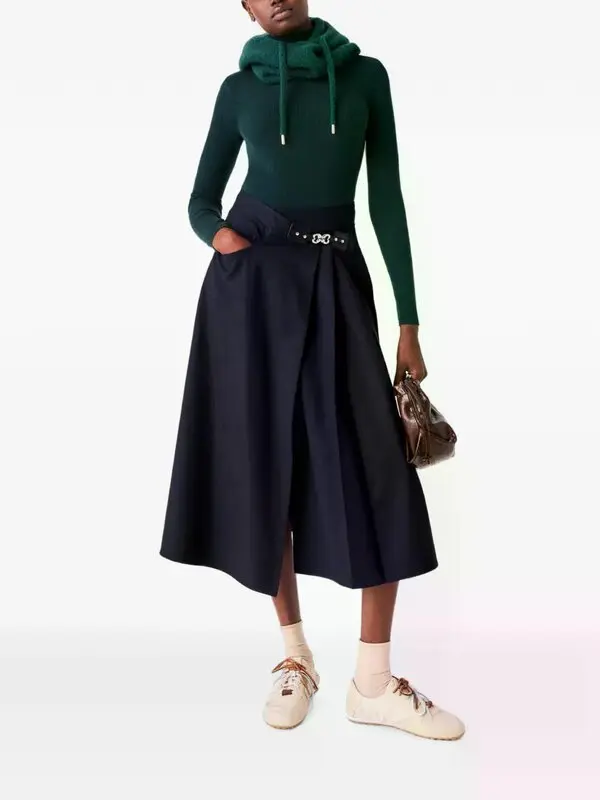 Maje Long Pleated Skirt With Buckle