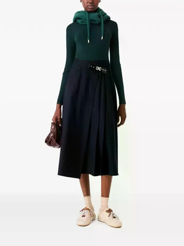 Maje Long Pleated Skirt With Buckle
