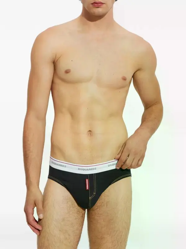 Dsquared2 Logo-waistband Contrast-stitch Briefs - Black