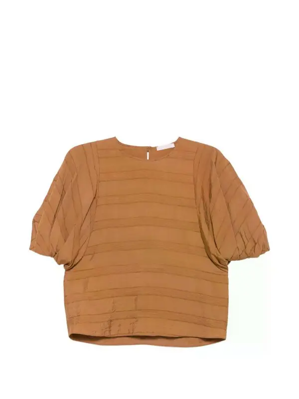 KRISTINA TI Horizontal Stripe Batwing Sleeve Top - Brown