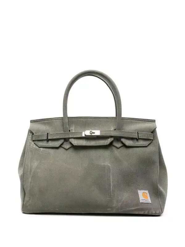 ANOTHER CHANCE Logo-patch Buckled Tote Bag - Green