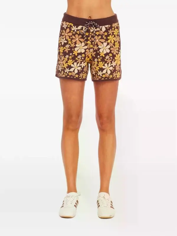 The Upside Copacabana Floral-print Knit Mini Shorts - Brown