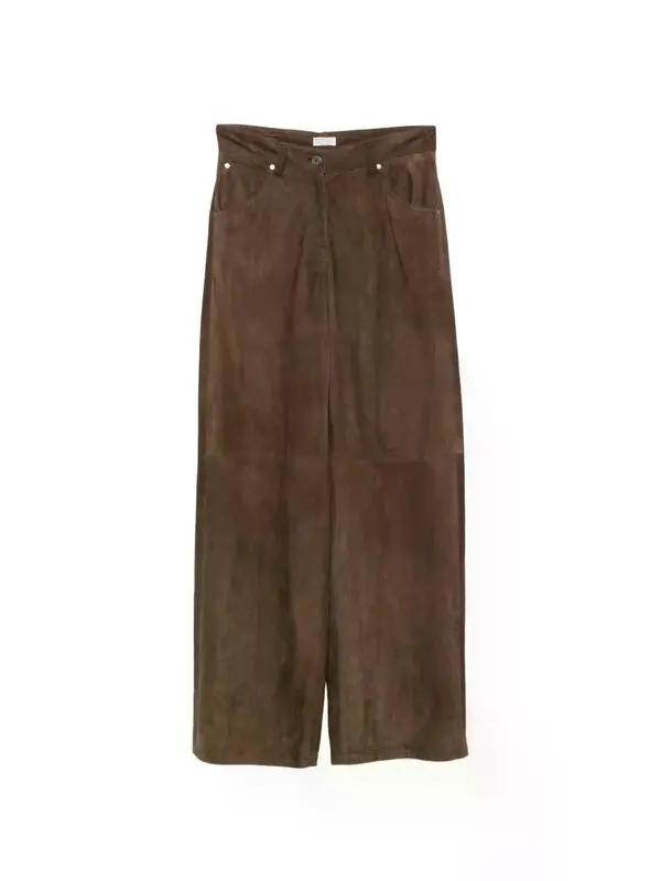 Brunello Cucinelli Suede Wide-leg Trousers - Brown