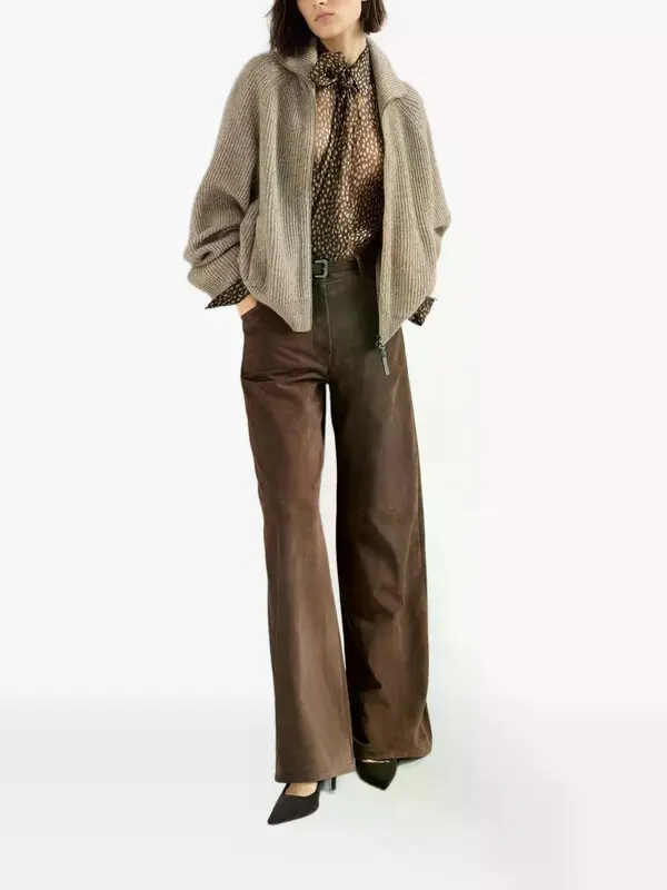 Brunello Cucinelli Suede Wide-leg Trousers - Brown