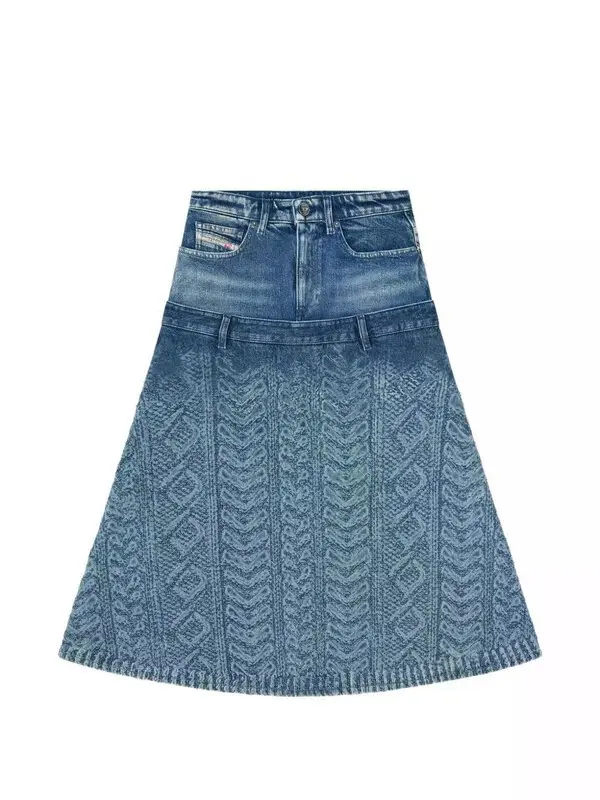 DIESEL® Midi Skirt In Cable-knit-effect Denim - Blue