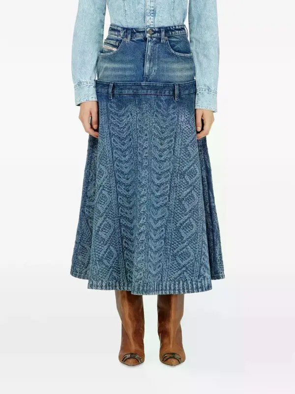 DIESEL® Midi Skirt In Cable-knit-effect Denim