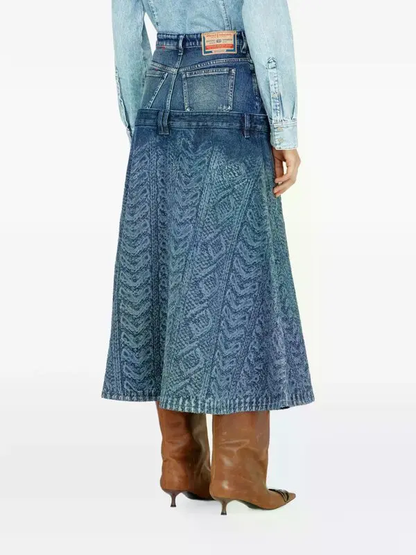 DIESEL® Midi Skirt In Cable-knit-effect Denim