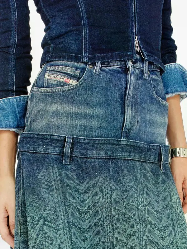 DIESEL® Midi Skirt In Cable-knit-effect Denim