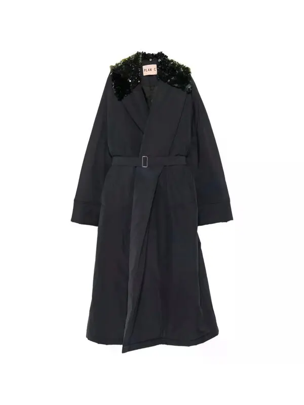 Plan C Sequin-embellished Belted Coat - Blue