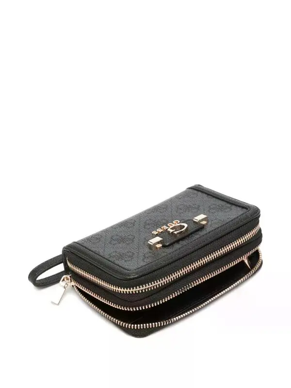 Guess Monogram-print Logo-plaque Wristlet - Black