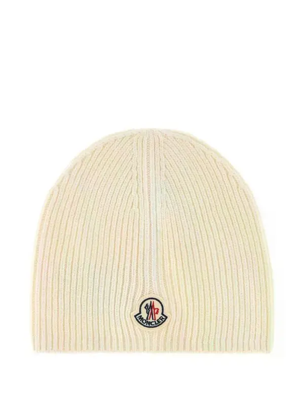 Moncler Logo-patch Ribbed-knit Beanie Hat - Neutrals