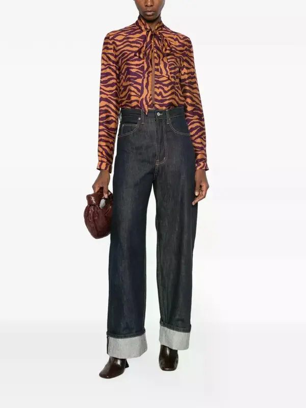 KRISTINA TI Zebra-print Pussy-bow Blouse - Orange