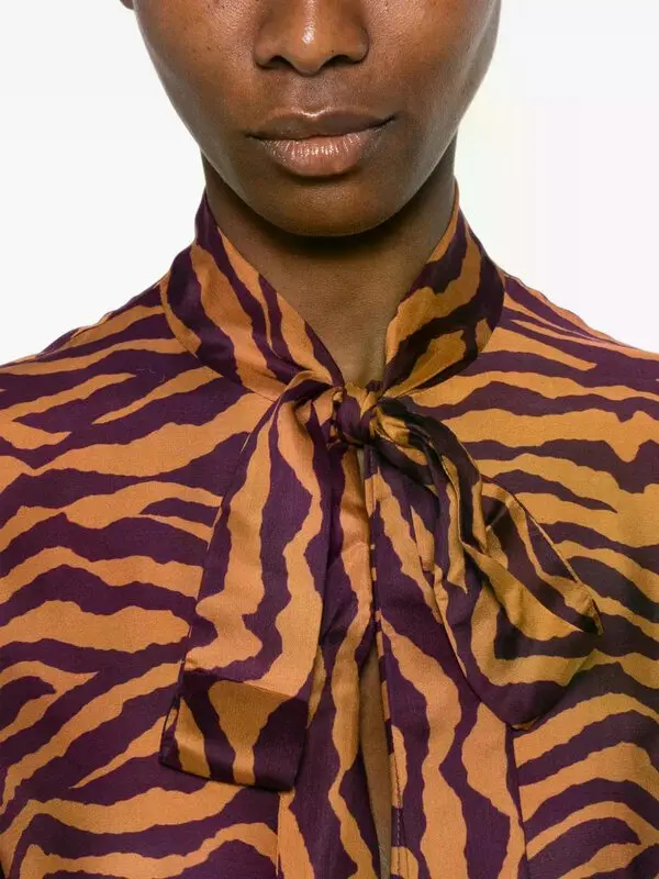 KRISTINA TI Zebra-print Pussy-bow Blouse