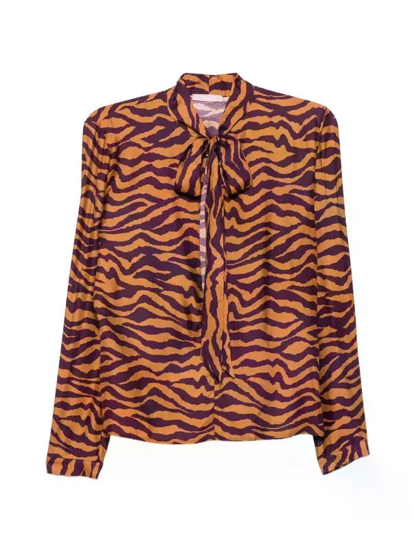 KRISTINA TI Zebra-print Pussy-bow Blouse - Orange