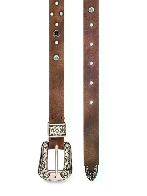 GOLDEN GOOSE Stud-embellished Leather Belt - Brown