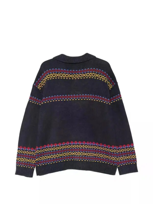 FOUND Isles Horse-intarsia Zip-up Cardigan - Blue