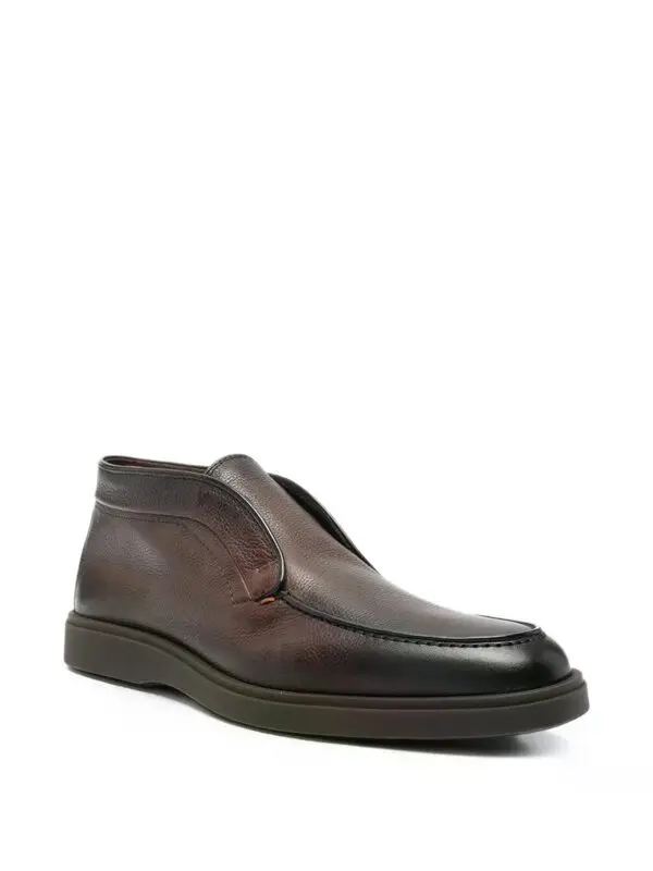 Santoni Grainy Leather Slip-on Boots