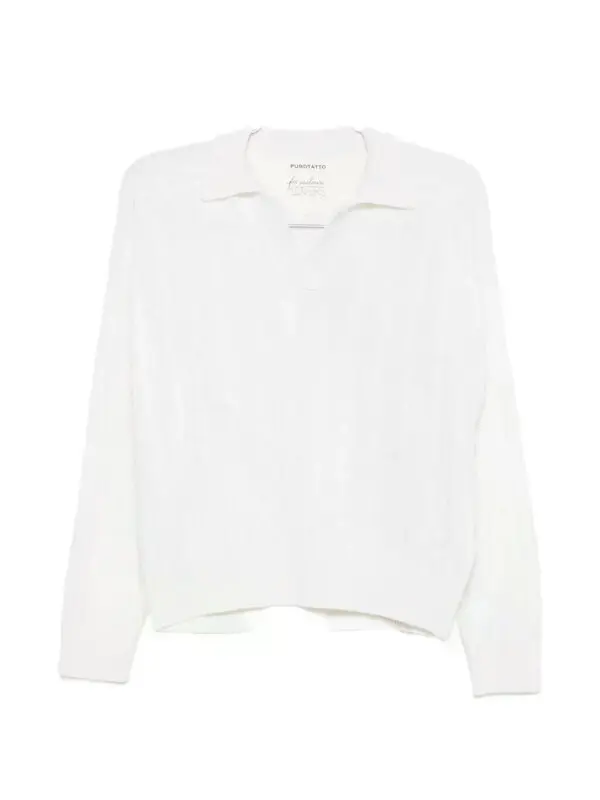 PUROTATTO Cable-knit Polo-collar Sweater