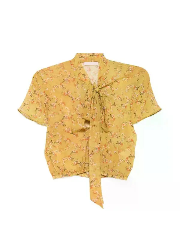 KRISTINA TI Floral-print Pussy-bow Blouse - Yellow