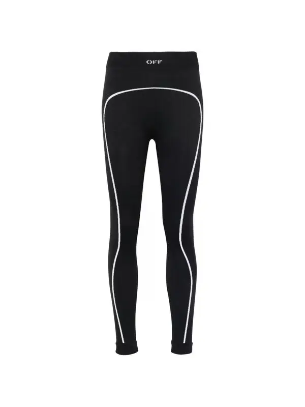 Off-White Logo-print Contrast-piping Leggings - Black