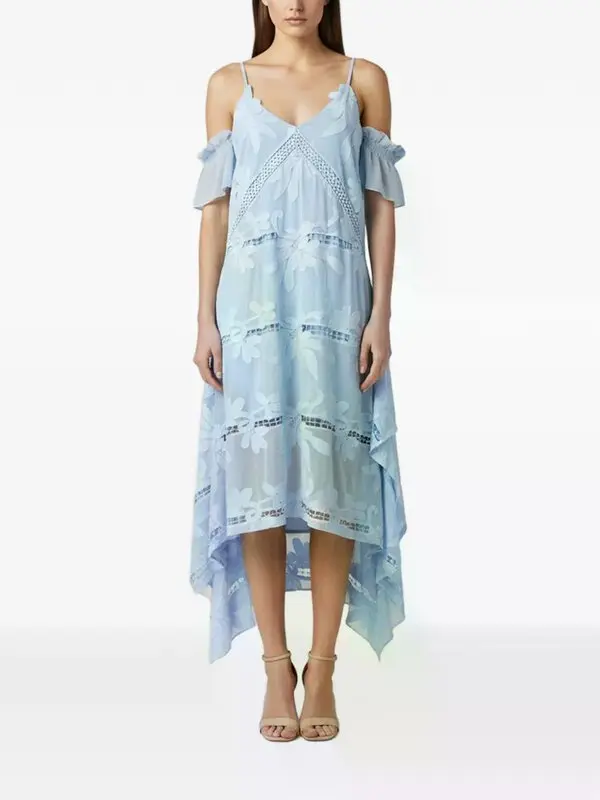 SELF-PORTRAIT Midi Guipure Lace Cold-shoulder Dress - Blue