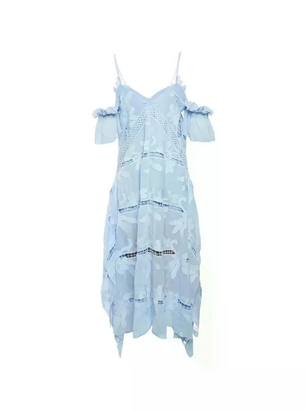 SELF-PORTRAIT Midi Guipure Lace Cold-shoulder Dress