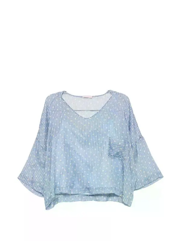KRISTINA TI Floral-print Striped Top - Blue