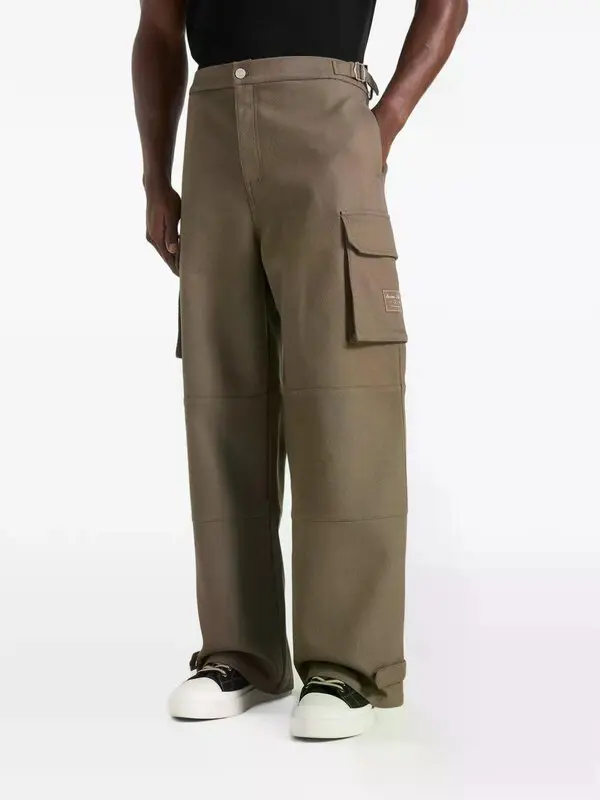 Manière De Voir Mathis In Olive Twill Signature Wide-leg Cargo Trousers - Neutrals