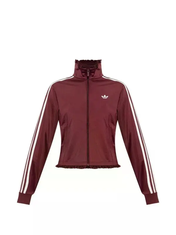 Adidas Ruffle-trimmed Striped-sleeve Zip-up Sweatshirt