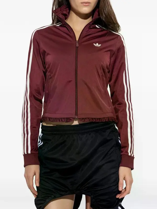 Adidas Ruffle-trimmed Striped-sleeve Zip-up Sweatshirt