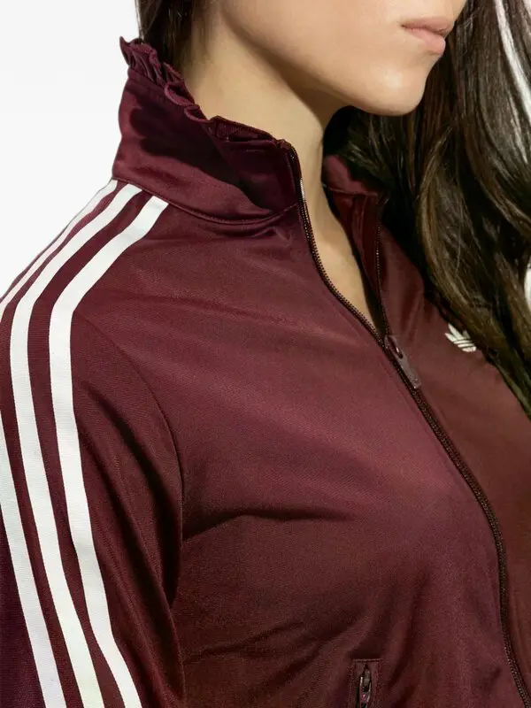 Adidas Ruffle-trimmed Striped-sleeve Zip-up Sweatshirt