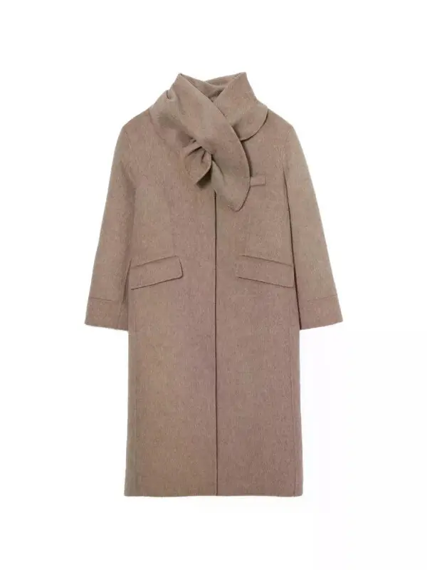 Claudie Pierlot Long Wool Scarf-collar Coat - Neutrals