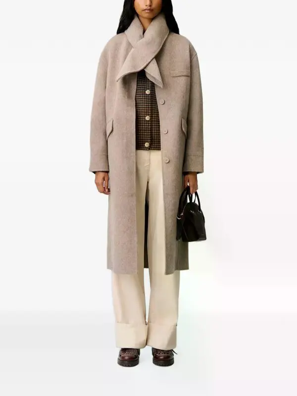 Claudie Pierlot Long Wool Scarf-collar Coat
