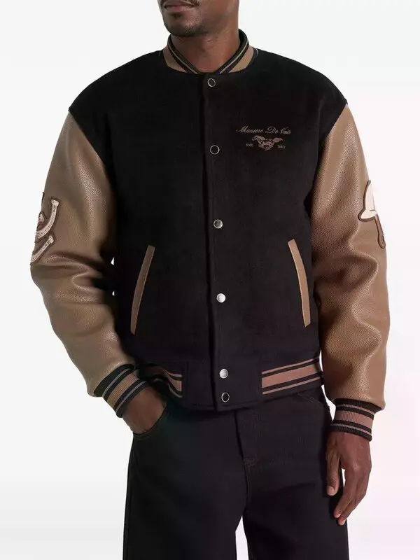Manière De Voir Equestrian Wool-blend Varsity Jacket - Black