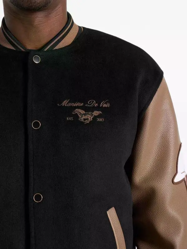 Manière De Voir Equestrian Wool-blend Varsity Jacket - Black